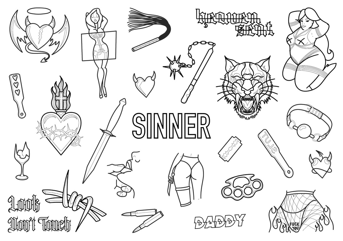 Sinner Stencils | Ready-to-use Pre-Printed Handpoke Tattoo Transfers ...